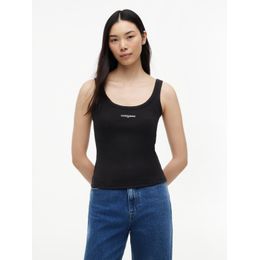 Tommy Jeans Damen Tr&auml;gertop "TJW SLIM SCRIPT RIB TANK"schwarz, Gr. L, unifarben, Single Jersey, Obermaterial: 95% Baumwolle, 5% Elasthan, Tops,
