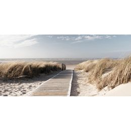 Leinwandbild &raquo;Wandbild WEG ZUM STRAND 33x70 cm &ndash; Leinwandbild Keilrahmen Deko modern&laquo; D&uuml;ne Meer Strand 1 Stk. tlg. auf Keilrahmen gespannt blau Canvas