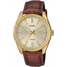 Casio Timeless Collection Herren CASIO TIMELESS COLLECTION Quarzuhr Armbanduhr, Herrenuhr, Damenuhr, Lederarmband, Tag, Neo-Display braun 
