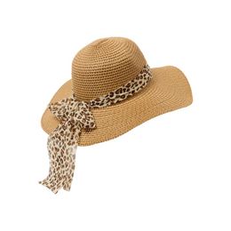 Laura Scott Damen Sonnenhut mit modischem Leopard Schleifenband braun Einheitsgr&ouml;&szlig;e