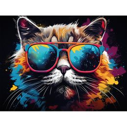 Bild &raquo;Wandbild COOL CAT 46x61 cm &ndash; Leinwandbild Keilrahmen Deko modern&laquo; Katze Katzen Katzenbilder auf Keilrahmen gespannt bunt Canvas, MDF B/H/T: 46cm