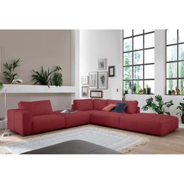 Musterring Ecksofa &raquo;LUCIA L-Form&laquo; in vielen Qualit&auml;ten und 4 verschieden N&auml;hten rot Flachgewebe FLORIS (100% Polyester);Flachgewebe VALMONT (60% Baumwolle/ 40% 