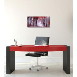 Leinwandbild &raquo;Wandbild NEBEL IM HERBSTWALD 33x70 cm &ndash; Leinwandbild Keilrahmen Deko&laquo; Wald 1 Stk. tlg. auf Keilrahmen gespannt rot Canvas, MDF B/H/T: 