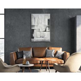 &Ouml;lgem&auml;lde &raquo;handarbeit gerahmt ABSTRAKT 78x118 cm &ndash; Wandbild Deko grau&laquo; Abstrakt Formen Gegenstandslos 1 Stk. tlg. handgefertigt, jedes Bild ein Unikat