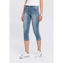 Arizona Damen Caprijeans &raquo;Ultra-Stretch&laquo; extra-enger Schnitt, modischer Beinabschluss mit Schlitz blau 34, N-Gr