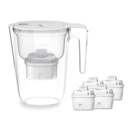Philips Kalk- und Wasserfilter &raquo; Wasserfilter-Kanne 2,6L wei&szlig; inkl. 4 Filterkartuschen&laquo; Set, 5 Stk. tlg. Reduziert den TDS Wert Kunststoff Einheitsgr&ouml;&szlig;e