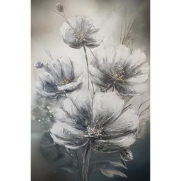 Bild &raquo;Wandbild BLUMEN 78x118 cm &ndash; Leinwandbild Keilrahmen Deko modern&laquo; Blumen Blumenbilder auf Keilrahmen gespannt grau Canvas, MDF B/H/T: 78cm x 