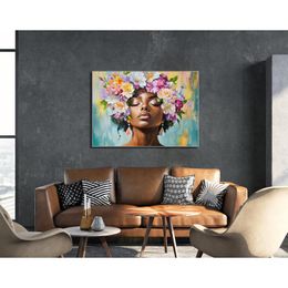&Ouml;lgem&auml;lde &raquo;handarbeit gerahmt FRAU 78x118 cm &ndash; Wandbild Deko elegant&laquo; Blumen Frau Portrait 1 Stk. tlg. handgefertigt, jedes Bild ein Unikat, 