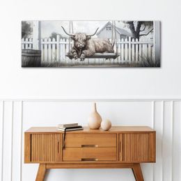&Ouml;lgem&auml;lde &raquo;handarbeit HOCHLANDRIND 40x120 cm &ndash; Wandbild Kunst Deko&laquo; Hochlandrind Humor Kuhbilder 1 Stk. tlg. handgefertigt, jedes Bild ein Unikat 