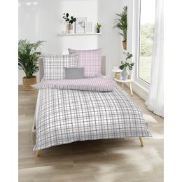 Kaeppel Wendebettw&auml;sche &raquo;Plaid&laquo; 2 Stk. angenehm w&auml;rmend rosa Mako-Satin, Obermaterial: 100% Baumwolle B/L: 155cm x 220cm, 1 Stk., 1 Stk., Mako-Satin, B/L: 