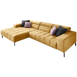 Die PlanBar Ecksofa &raquo;MP-IN18022 L-Form&laquo; mit Kopfteilverstellung & Zierkissen, optional Sitztiefenverstellung gelb 100% Polyester B/H/T: 321cm x 74cm x