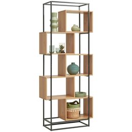Xora Regal, Braun, Natur, Schwarz, Metall, Holzwerkstoff, 10 F&auml;cher, 80x194x33.2 cm, stehend, Wohnzimmer, Regale, B&uuml;cherregale