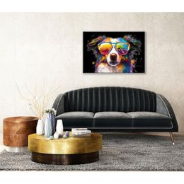 Leinwandbild &raquo;Wandbild BUNTER HUND 60x90 cm &ndash; Leinwandbild Keilrahmen Deko modern&laquo; Humor Hunde Hundebilder Pop Art Tiere 1 Stk. tlg. auf Keilrahmen 