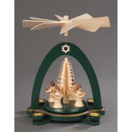 Albin Preissler Weihnachtspyramide &raquo;4 stehende Engel mit Spanbaum, Handwerkskunst aus dem Erzgebirge&laquo; Weihnachtsdeko aus Buchenholz gr&uuml;n Massivholz 20cm