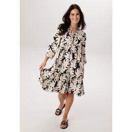 Aniston Selected Damen Aniston SELECTED Blusenkleid mit V-Ausschnitt und mit Bindeb&auml;ndern und Quasten bunt 42, N-Gr