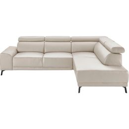 3C Candy Ecksofa &raquo;Greve modern und bequem, inkl. manueller Kopfteilverstellung, L-Form&laquo; wahlweise mit motorischem Sitzvorzug wei&szlig; 100% Leder B/H/T: 