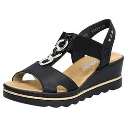 Rieker Damen Keilsandalette , Sommerschuh, Sandale, Keilabsatz, mit Gummizug f&uuml;r perfekten Sitz schwarz 40