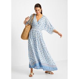 bonprix Damen bonprix Maxikleid &raquo;Maxikleid aus reiner Viskose&laquo; aus Viskose, ausgestellte Passform, eleganter Stil, mit Druck blau 36, N-Gr