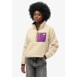 Superdry Damen Fleecepullover &raquo;VINTAGE RETRO HALF ZIP FLEECE&laquo;, mit Markenlabel, Regular Fit, hoch geschlossener Ausschnitt beige L