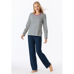 Schiesser Damen Schlafanzug &raquo;Casual Essentials&laquo; 2 Baumwolle, V-Ausschnitt, lang&auml;rmelig blau 38