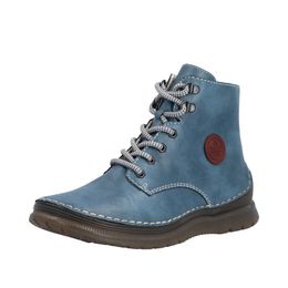 Rieker Damen Schn&uuml;rboots Keilabsatz, Herbstboots mit modischen Kontrastn&auml;hten blau 41