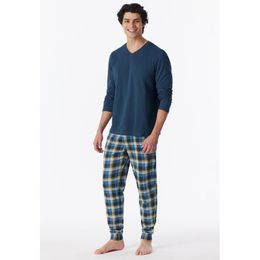 Schiesser Herren Schlafanzug &raquo;Casual Essentials&laquo; 2 mit bequemen B&uuml;ndchen blau 48