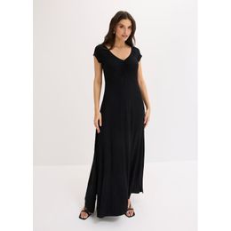bonprix Damen bonprix Maxikleid f&uuml;r modernen Look, aus Viskose und Elasthan, lockere Passform schwarz 32/34 (XS), N-Gr