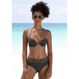 Lascana Damen Lascana Highwaist-Bikini-Hose &raquo;Adelin&laquo; mit bedruckten Eins&auml;tzen gr&uuml;n 42, N-Gr