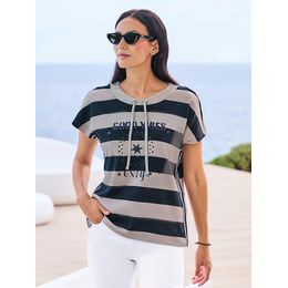 Heine Damen T-Shirt "Shirt"schwarz, sesam, geringelt, Gr. 38, bedruckt, gemustert, gestreift, mehrfarbig, 100% Baumwolle, Shirts