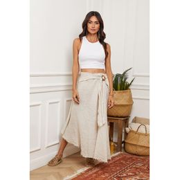 Fleur de Lin Leinen-Rock "Luberon" in Beige - 66% | Gr&ouml;&szlig;e M | Damenroecke