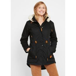 bonprix Wattierter Parka mit Fellimitat-Besatz, schwarz, Gr.50, Wattierter Parka mit Kapuze, abnehmbarer Fellimitat-Besatz, 55% Baumwolle