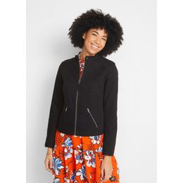 bonprix Jacke aus Baumwoll-Twill mit seitlichen Stretcheins&auml;tzen, schwarz, Gr.48, Vielseitig kombinierbare Biker-Jacke mit seitlichen Stretcheins&auml;tzen f&uuml;r mehr Bewegungsfreiheit, 98% Baumwolle