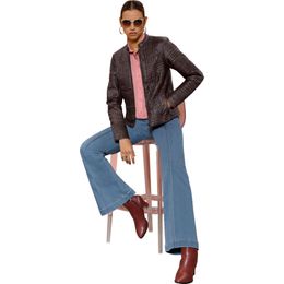 Mainpol Damen Lederimitat-Blazer mit Rei&szlig;verschluss-Taschen schoko-bedruckt Gr&ouml;&szlig;e 42