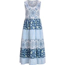 Damen Jerseykleid mit verschiedenen Floral-Mustern mittelblau-eisblau-bedruckt, Gr&ouml;&szlig;e 38