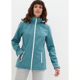bonprix Wasserabweisende Softshelljacke, petrol, Gr.50, Figurbetonte Softshelljacke mit abnehmbarer Kapuze und Rei&szlig;verschlusstaschen, bequem geschnitten