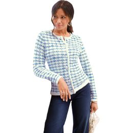 CR&Eacute;ATION L Damen Cardigan aus Boucl&eacute;-Strick ecru-rauchblau-meliert Gr&ouml;&szlig;e 40