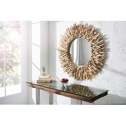 Riess Ambiente Handgearbeiteter Teakholz Spiegel RIVERSIDE 80cm natur Treibholz Riess-Ambiente rund