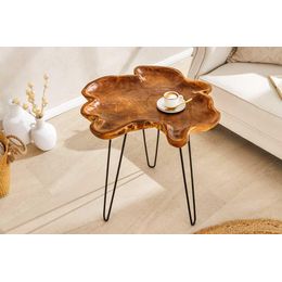 Riess Ambiente Einzigartiger Beistelltisch WILD 65cm natur Teakholz Hairpin Legs Couchtisch Riess-Ambiente organisch