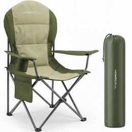 Homecall Campingstuhl Hochlehner 110cm mit Lendenwirbelst&uuml;tze Klappstuhl Angelstuhl Faltbar, (Bis 150kg, gepolstert, faltbar, stabil, 1 St), f&uuml;r Camp Garten Balkon (olivgr&uuml;n)