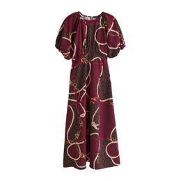 next Kleid Damen Gr&ouml;&szlig;e 54 dunkelbraun / gelb / weinrot / wei&szlig; Sommerkleid