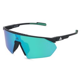 Adidas Sport SP0076 | Damen-Sonnenbrille | Fassung: Halbrand, Monoscheibe, Kunststoff, Schwarz Matt | Glasfarbe: Gr&uuml;n Spiegel Gr&uuml;n