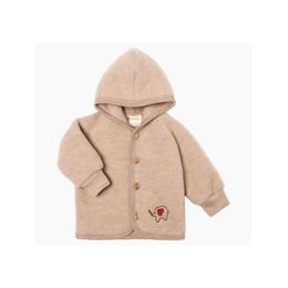Kinderhaus Blaub&auml;r Baby Kapuzenjacke mit Holzkn&ouml;pfen & Mulltuch Blaubaer in Sand Meliert | Gr.: 50/56