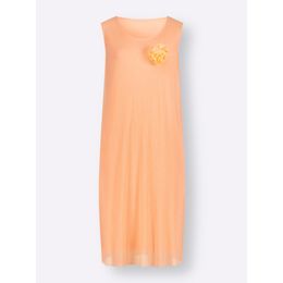 WITT Damen Plisseekleid mit Ansteckblume, apricot, Gr&ouml;&szlig;e 38