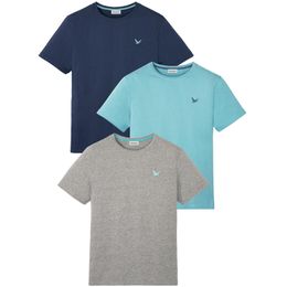 WITT Herren T-Shirt im 3er-Pack, dunkelblau + steingrau + aquamarin, Gr&ouml;&szlig;e 44/46