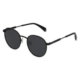 Polaroid PLD 2053/S | Unisex-Sonnenbrille | Fassung: Vollrand, Oval, Metall, Schwarz Gl&auml;nzend | Glasfarbe: Grau