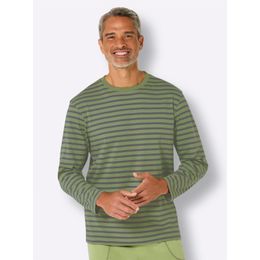 w&auml;schepur men Herren Schlafanzug-Shirt, eucalyptus-anthrazit-gestreift, Gr&ouml;&szlig;e 44/46