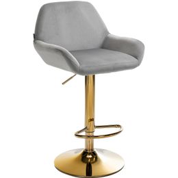 CLP Barhocker Braga Samtbezug mit Gold-Gestell I h&ouml;henverstellbar und 360 drehbar I moderner Barstuhl mit Fu&szlig;st&uuml;tze f&uuml;r K&uuml;che und Bar