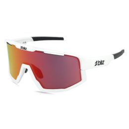Bliz ZB7005 FUSION | Unisex-Sonnenbrille | Fassung: Vollrand, Geometrisch, Kunststoff, Wei&szlig; Matt | Glasfarbe: Grau Spiegel Rot