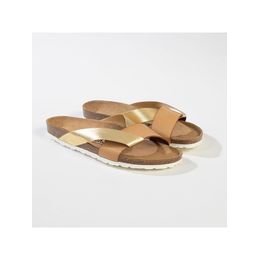 BACKSUN Leder-Pantoletten "Tingo" in Hellbraun/ Gold - 57% | Gr&ouml;&szlig;e 36 | Damen-pantoletten