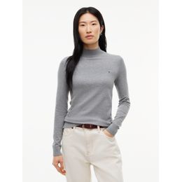 Tommy Hilfiger Damen Strickpullover "COTTON JERSEY SLIM MK-NK SWT", grau, Gr. L, meliert, Strick, Obermaterial: 67% Baumwolle, 33% Nylon, Pullover,